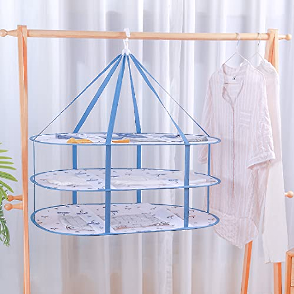 Fashion & Lifestyle Large Size Sweater Hanging Dryer, 3 Tier Folding Drying Rack, Lay Flat to Dry Mesh Clothes Hanger for Sweater, Delicates and Swimsuit 30.3" L x 24" W x 31 "H (1 pcs)