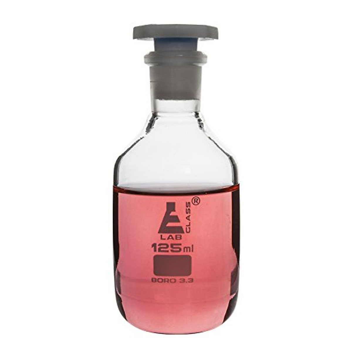 EISCO 125mL (4.2oz) Glass Reagent Bottle with Acid Proof Polypropylene Stopper, Borosilicate 3.3 Glass Labs