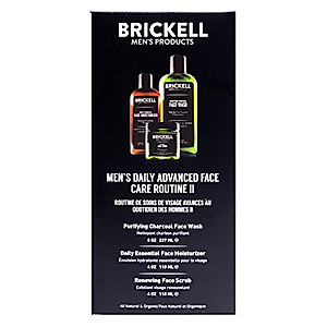Brickell Men's Daily Advanced Face Care Routine II, Activated Charcoal Facial Cleanser, Face Scrub, Face Moisturizer Lotion, Natural and Organic, Scented
