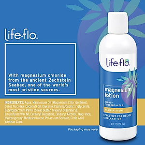 Life-flo Magnesium Lotion, Vanilla Scent - Relief and Relaxation with Magnesium Chloride from The Zechstein Seabed - Dermatologist Tested, Hypoallergenic, 60-Day Guarantee, Not Tested on Animals, 8oz