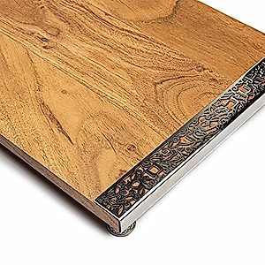 Yair Emanuel Wooden Challah Bread Cutting Board for Shabbat and Yom Tov | Filigree Accent Decoration (CBT-1)