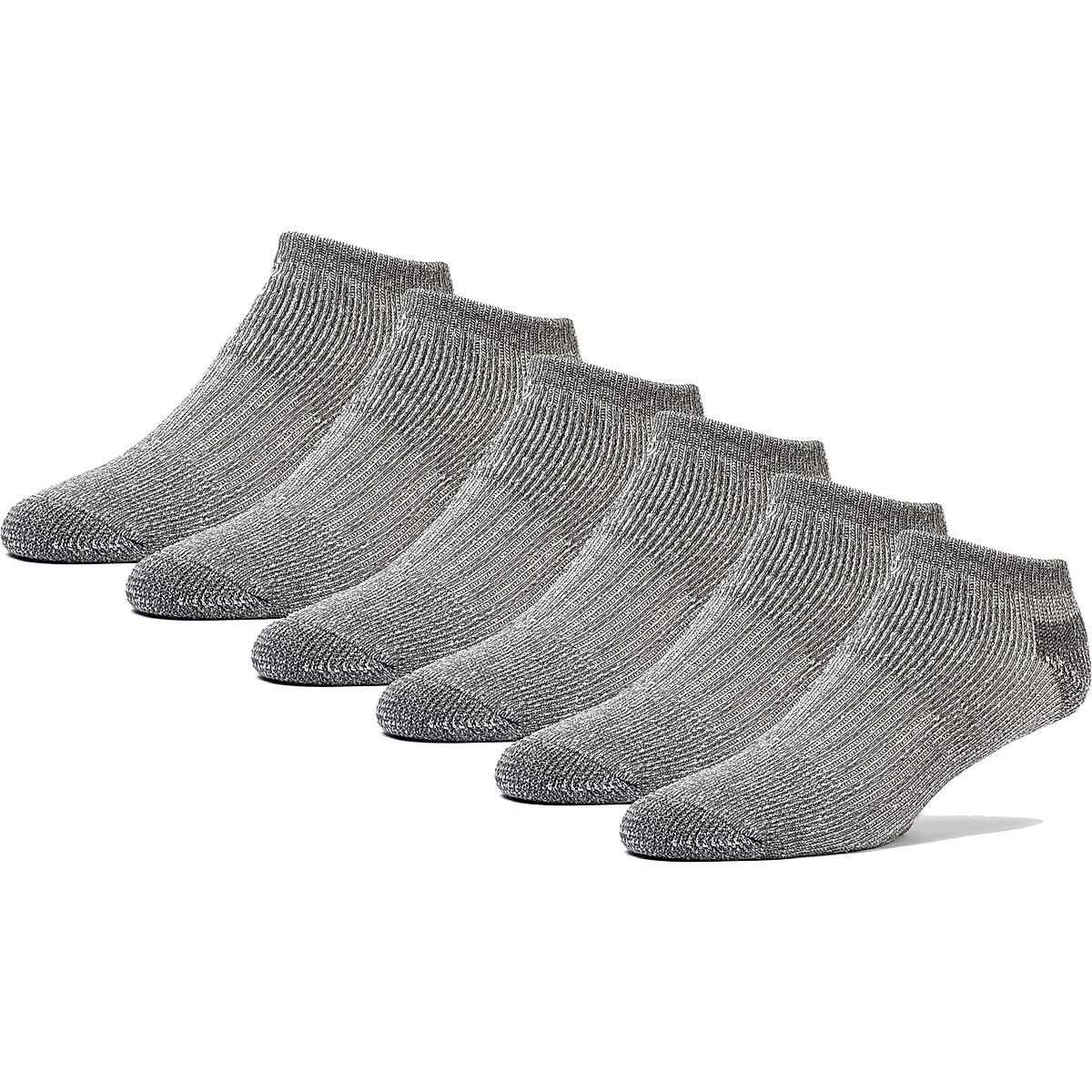 FUN TOES Low Cut Ankle Merino Wool Mens Hiking Running Socks Compression Arch Support Cushioned 6 Pairs (Grey)