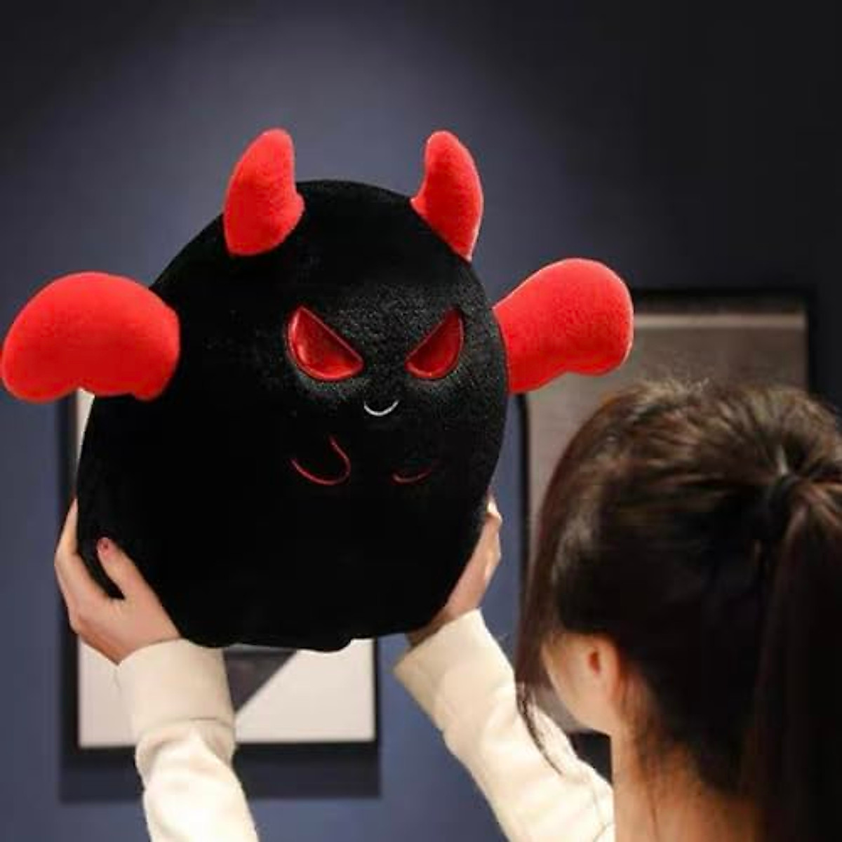 ARELUX Cute Ghost Plush Pillow,Soft Black Devil Pillow Stuffed Animals Plushies Kawaii Doll Toy Funny Room Decor Birthday Friends Family Member 18in