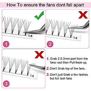 PRO LASHBEAUTY Premade Volume Eyelash Extensions 5D, D Curl, 0.10mm, 14mm, Vegan, Individual, False Eyelash Extensions