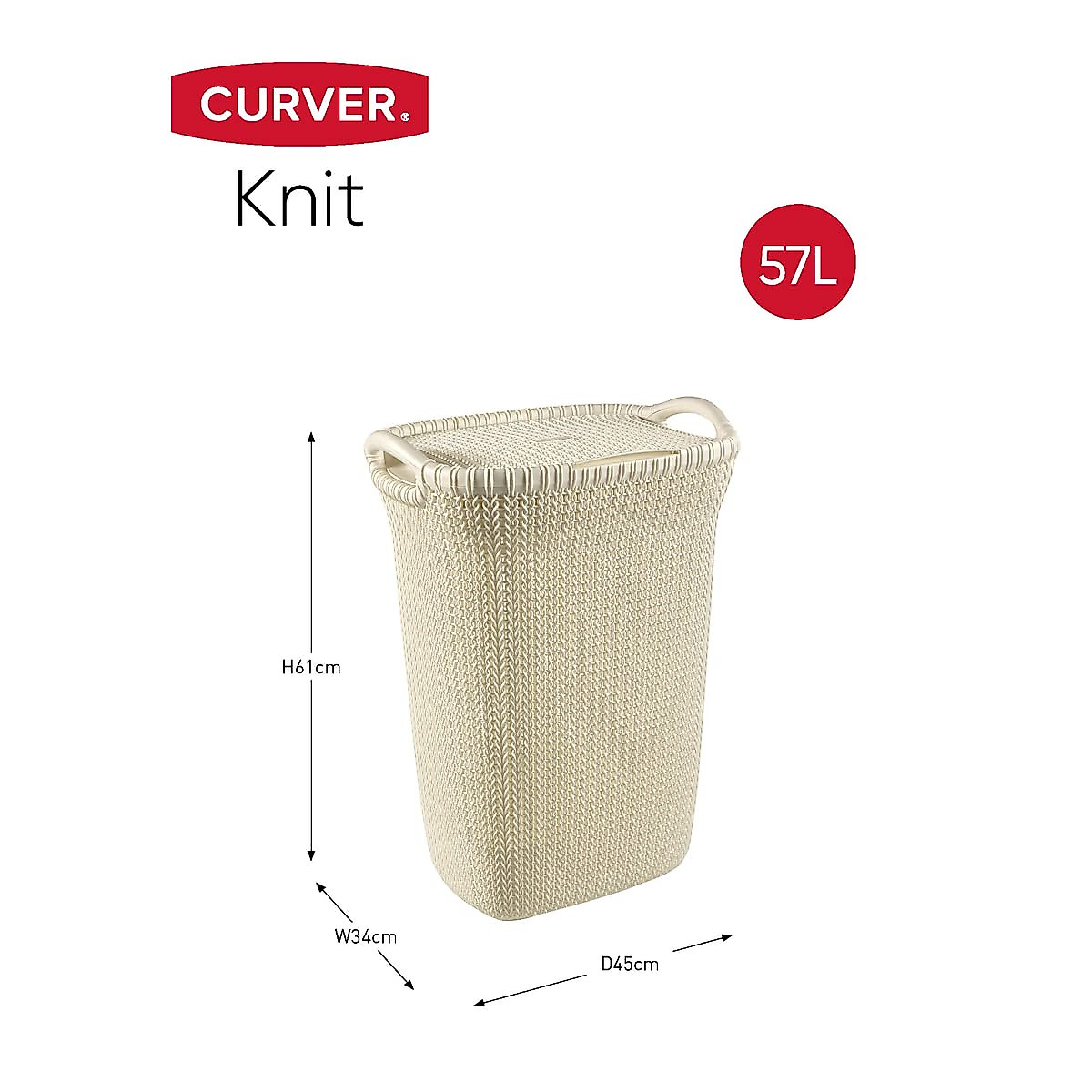 CURVER Strickoptik 57 Liter Clothes Box Knit Rectangular White, 57L Hamper