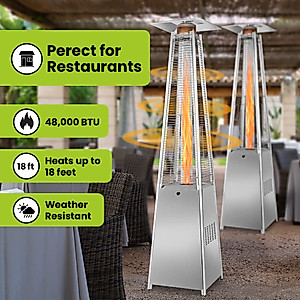 Outdoor Patio Propane Space Heater - 48,000 Btu Pyramid Propane Heater, Outdoor Heater, Portable Heater, Patio Heater Propane, W/Wheels (PPH-PYR))