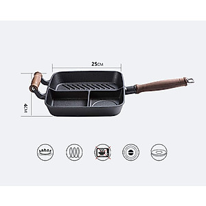 CapriTech Cast Iron Grill Pan 3 Section Breakfast Skillet Frying Pan with 2 Assist Handle for Gas Stove & Induction Cooker