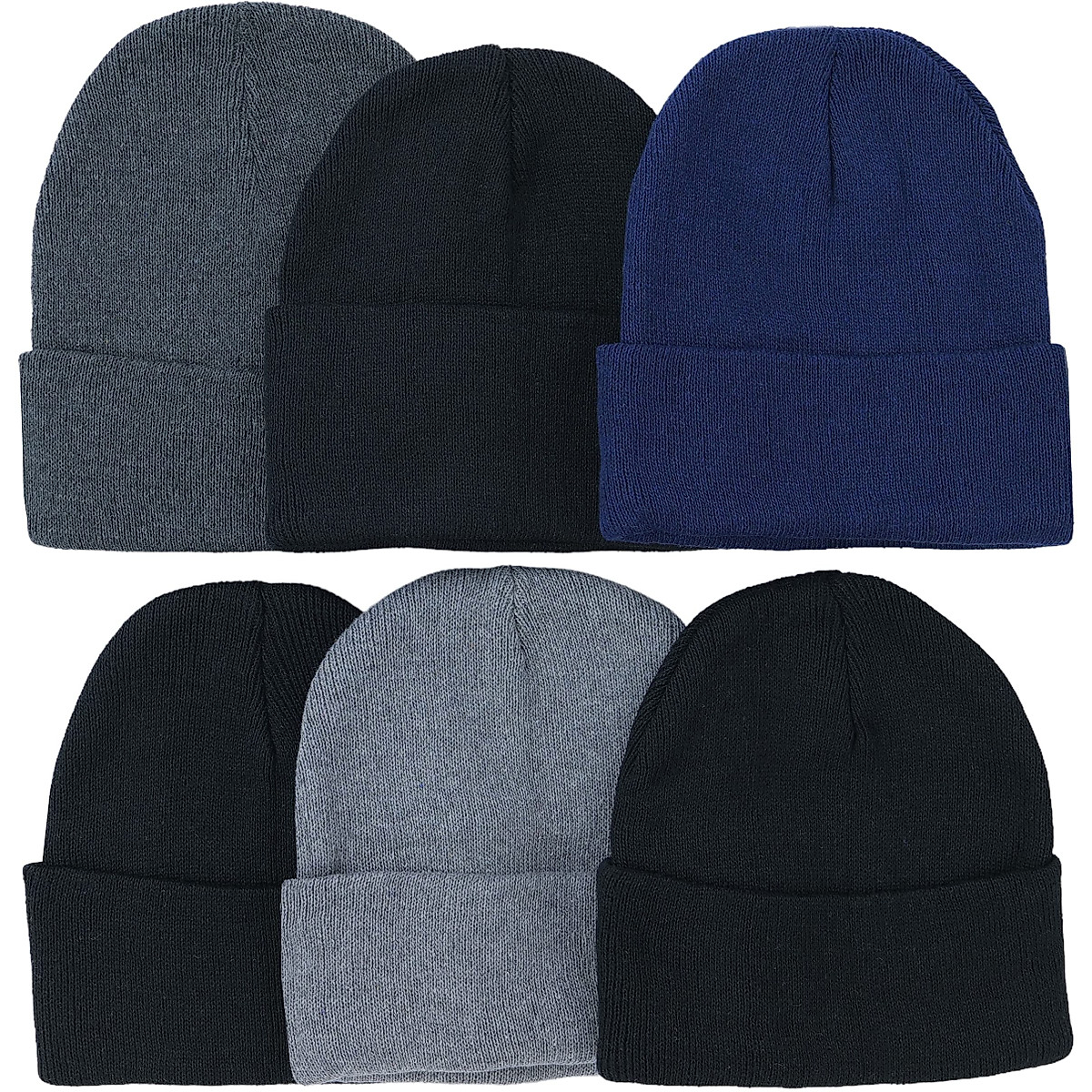 ToBeInStyle Men’s Pack of 6 Double Layered Winter Warm Basic Beanies - Assorted Colors