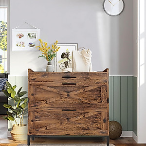 Hooseng Shoe Cabinet, Wooden Shoes Rack Shoe Storage Cabinet with 2 Flip Drawers & 1 Small Drawer Small Shoe Rack Organizer Freestanding Tipping Bucket Shoe Rack for Entryway, Hallway, Rustic Brown