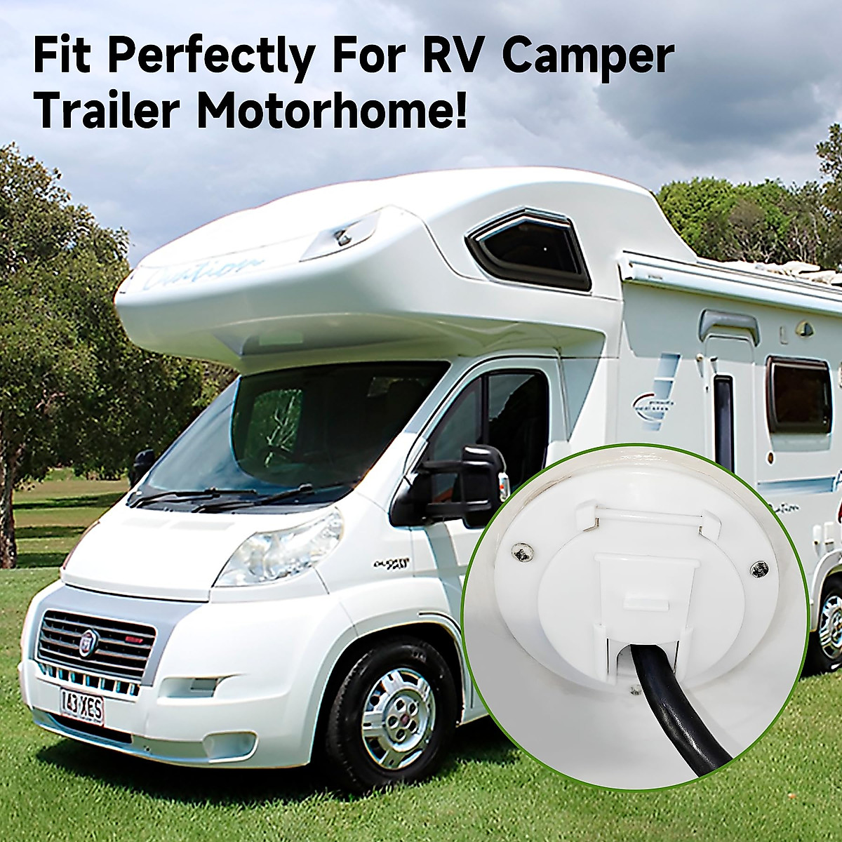 Porscan RV 5 Inch Round Electric Cable Hatch for 30 and 50 Amp Cords, RV Power Cord Cable Hatch Cover Compatible with Coleman Jayco Pop-Up Camper Travel Tent Trailer Motorhome (White)