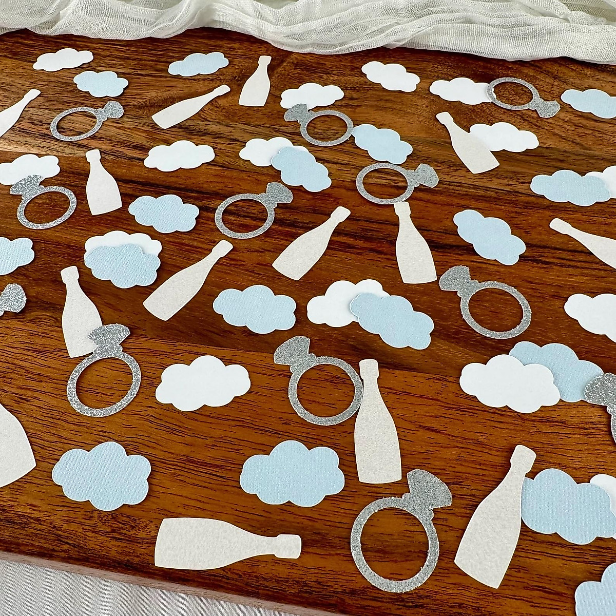 100PCS On Cloud Nine Confetti - Bachelorette Party Table Decoration,Wine Cup Diamond Ring Cloud Paper Scatter for Bridal Shower Party,The Bride Is on Cloud 9 Bachelorette Party Decorations