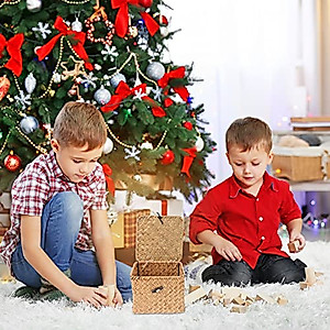 IMIKEYA Seaweed Baskets with Lids: Woven Baskets Seagrass Storage Woven Basket Straw Rattan Storage Basket Hand-Woven Storage Basket Bin Container Organizer for Shelf Desktop 4 inch