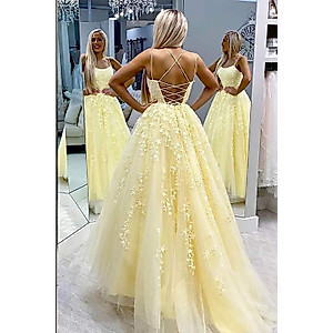 Chicbridal Lace Appliques Ball Gowns Spaghetti Straps Long Tulle A-Line Prom Dresses for Women Wisteria US8
