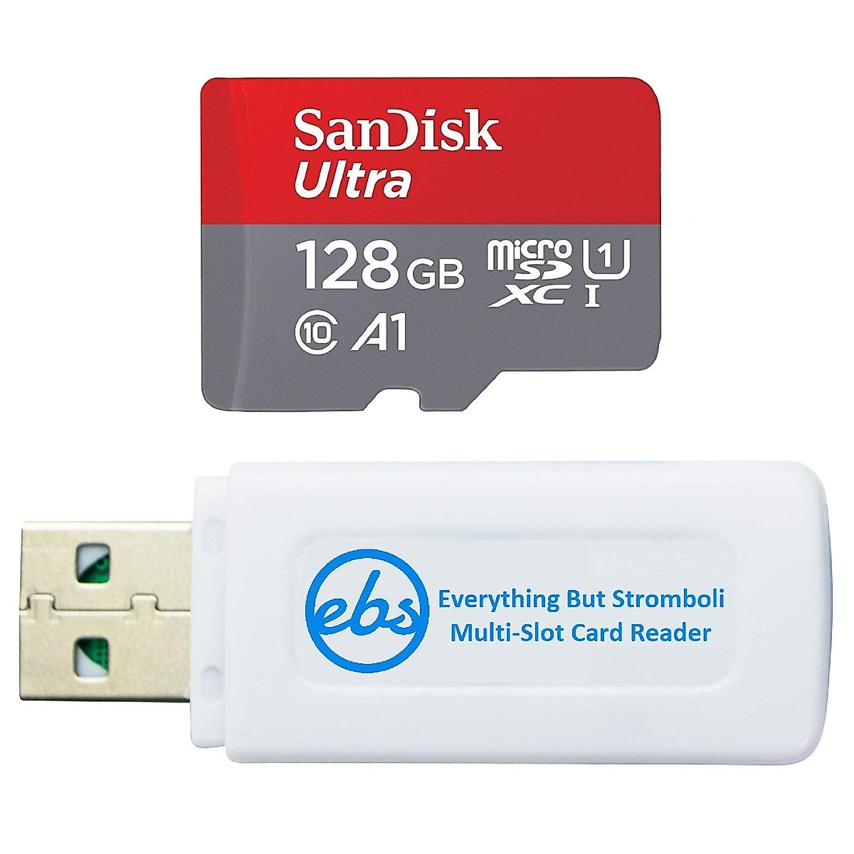 SanDisk 128GB Micro SDXC Ultra Memory Card for Switch OLED Model Nintendo Gaming System (SDSQUA4-128G-GN6MN) Class 10 UHS-1 Bundle with (1) Everything But Stromboli SD & MicroSD Memory Card Reader