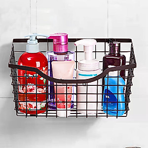 Nicunom 2 Pack Grid Storage Baskets with Hooks, Over Cabinet Door Organizer, Wire Basket Hanging Storage Organizer Steel Wire Sink Organization for Kitchen & Bathroom, Holds Shampoo, Body Wash, Bronze