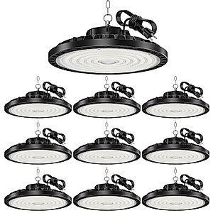 XINGHUANLIT UFO LED High Bay Light 200W 10 Pack, 28000LM High Bay LED Shop Lights 6500K Daylight IP65 Waterproof Commercial Bay Lighting with 6.56ft Plug, UFO Lights for Garage Warehouse Factory