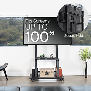 VIVO Heavy Duty Mobile TV Cart for 42 to 100 inch Screens up to 330 lbs, LCD LED OLED 4K Smart Flat and Curved Panels, Max 800x600 VESA, Metal AV Shelf, Locking Casters, Black, STAND-TV100C