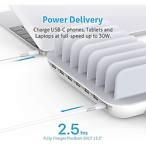 SooPii 70W 7 Port Charging Station for Multiple Devices,Charger Station with One 30W Power Delivery Port for Laptops,and 6 USB Ports for Smart Phones,Tablets,Other Electronics…
