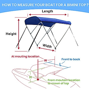 Leader Accessories Pacific Blue 3 Bow 6'L x 46" H x 73"-78" W Bimini Top Boat Cover includes 4 Straps 2 Rear Support Poles Mounting Hardwares Storage Boot with 1" Aluminum Frame