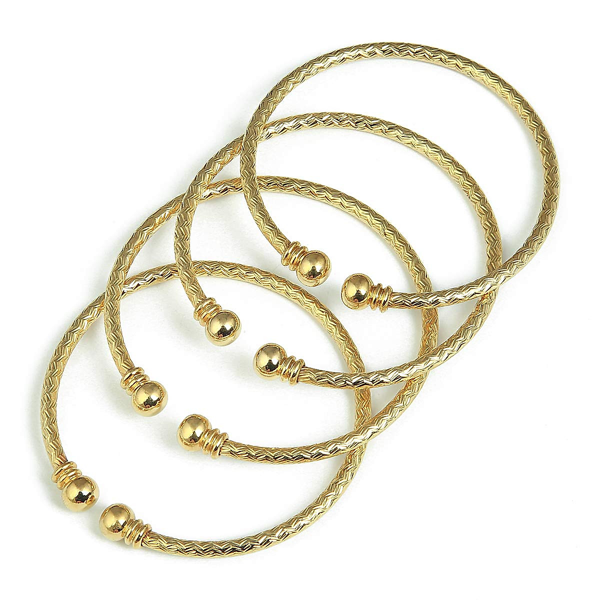 Huangshanshan India Brass 4pcs Openable Bangle Bracelet Arab Ethiopian Bangle Gold Color Dubai Africa Jewelry Gift (Gold)