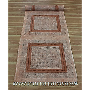 Casavani Hand Block Printed Cotton Dhurrie Bordered Brown & Beige Area Rug Doormat Floor Rug Indoor Area Rugs for Bedroom Living Room Laundry Room 10x18 Feet
