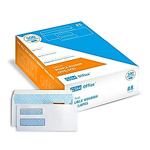 Self Seal Double Window Security Envelopes (#8 - Box of 500), for Quickbooks Checks (3 5/8" x 8 11/16")