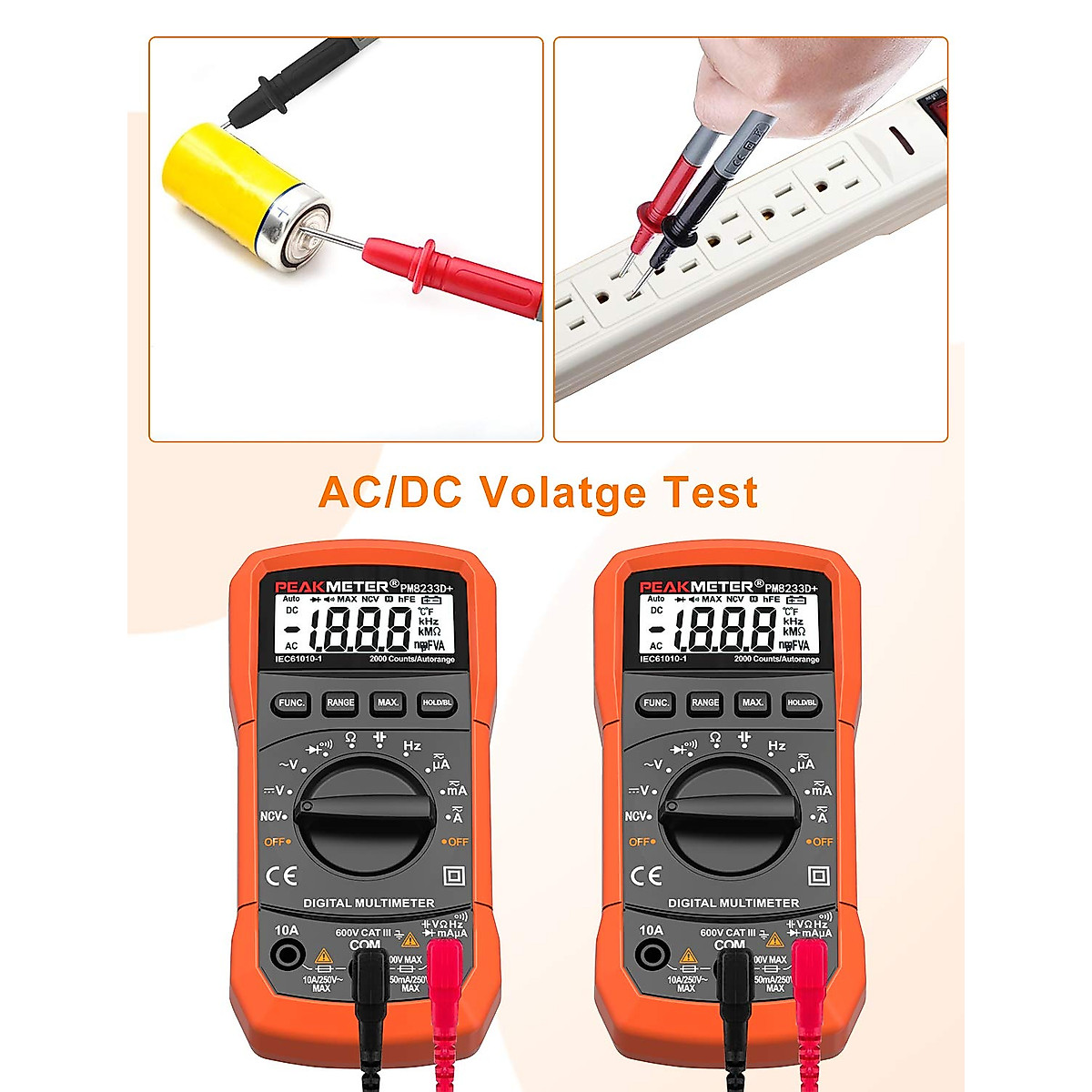 Auto-Ranging Digital Multimeter, AC/DC Amp Ohm Voltage Test Meter with Resistance, Continuity, Capacitance, Frequency and Diode Test; Multi Tester with Backlit Display, Data Hold and NCV