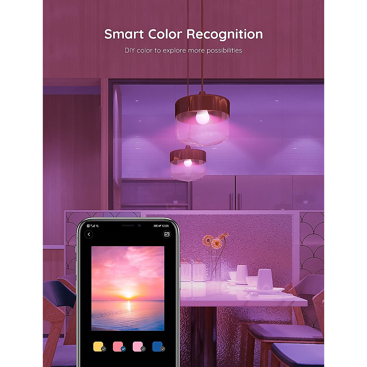 Govee Smart Light Bulbs, WiFi Bluetooth Color Changing Light Bulbs, Music Sync, 54 Dynamic Scenes, 16 Million DIY Colors RGB Light Bulbs, Work with Alexa, Google Assistant & Govee Home App, 4 Pack