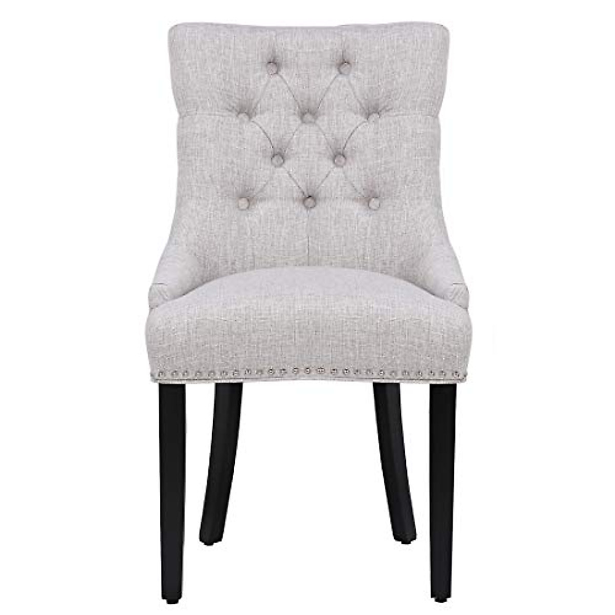 WO Linen Fabric Upholstered Wingback Button Tufted Dining Chair, Light Gray