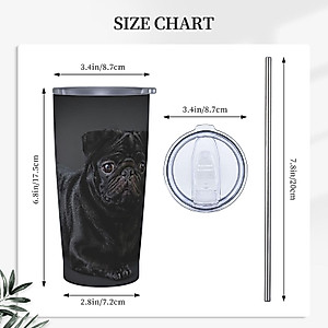 Black pug 20oz Tumbler Stainless Steel Vacuum Insulated Double Wall Travel Tumbler, Durable Insulated Coffee Mug, Thermal Cup With Lid and Straw for Hot & Cold Drinks