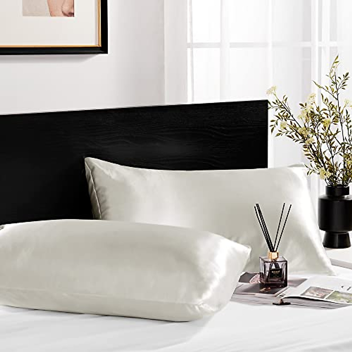 Deconovo Grey Silk Pillowcase Envelope Closure - Satin Pillowcase for Hair and Skin, King Size Set of 2, 20x40 Inch Pillow Protectors (Grey, 20x40 Inch, 2 Pack)