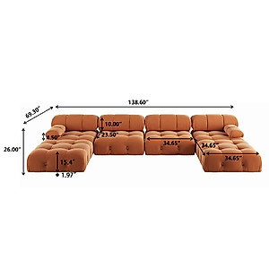 BOKIFOL Sectional Sofa, Modular Sectional Couch with Ottomans- U Shaped Couch for Living Room, 6 Seater Sofa Sets,138"(Orange)