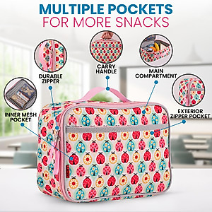 Zulay Insulated Lunch Bag - Thermal Kids Lunch Bag With Spacious Compartment & Built-In Handle - Portable Back To School Lunch Bag For Kids, Boys, & Girls To Keep Food Fresh (Ladybugs)
