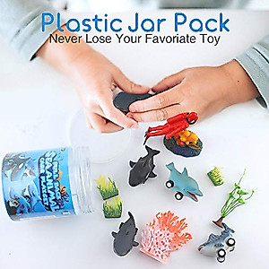 DINOBROS Sea Animal Pull Back Toy Cars Playset Ocean Game Set of 12Pcs Great White Shark Dolphin Killer Whale Toys for Boys and Toddlers 3 Year Olds and Up