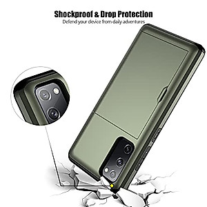 Nvollnoe for Samsung S20 FE Case with Card Holder Dual Layer Heavy Duty Protective Galaxy S20 FE Case Hidden Card Slot Slim Wallet Case for Samsung S20 FE 5G 6.5''(Green)