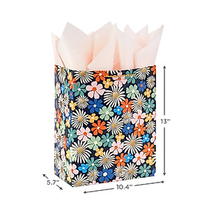 Hallmark 13" Large Gift Bag with Birthday Card and Tissue Paper for Women (Modern Flowers, Pink, Sage, Blue, Black, Yellow) for Mom, Daughter, Sister, Girlfriend, Aunt, Nana