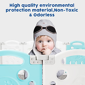 Albott Baby Playpen Playard 18 Panel - Kids Safety Activity Center Foldable Play Fence Safety Lock Gate,Adjustable Shape, Portable Design for Indoor and Outdoors Use Grey+White, 18 Panel