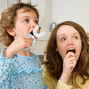 Kids Electric Toothbrush, U Shaped Ultrasonic Automatic Tooth Brush,Toothbrush with 2 Brush Heads,Six Cleaning Modes,IPX7 Waterproof,Cartoon Modeling Design for Toddler Children, Age 2-7 Blue¡­