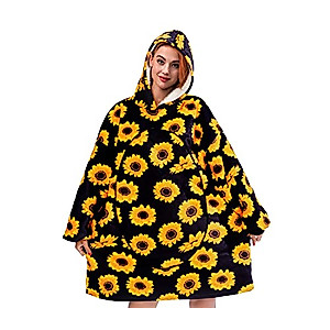 vavalad Sunflower Wearable Blanket Sweatshirt Sherpa Oversized Hoodie TV-Blanket with Sleeves and Pockets for Adults Men Women Teens One Size Fits All