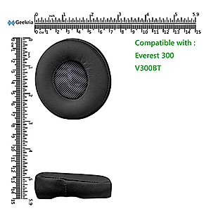 Geekria QuickFit Protein Leather Replacement Ear Pads for JBL Everest 300, V300BT Headphones Ear Cushions, Headset Earpads, Ear Cups Repair Parts (Black)