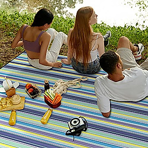 GUSUWU Picnic Blanket Waterproof Beach Rug 79''x79'' Picnic Mat Washable Lightweight with Handle Blue Vertical Stripes Suitable for Hiking Travel Outdoor Camping, Park