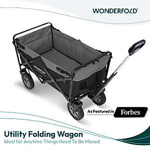 WONDERFOLD S1 Folding Utility Cart with Easy-Clean Removable 600D Fabric, Adjustable Pull Handle with Spring Bounce Technology & Active Front Steering, Black