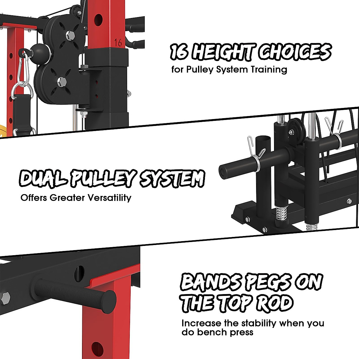 ER KANG Multi-Functional Power Rack, Power Cage with Dual Pulley System, Strength Training Squat Rack Home Gym Fitness