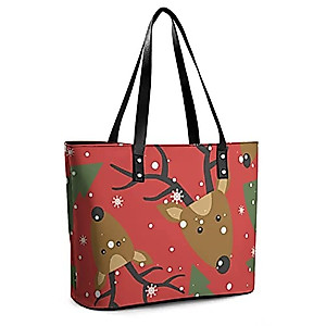 Womens Handbag Christman Deer Tree Snowflake Leather Tote Bag Top Handle Satchel Bags For Lady