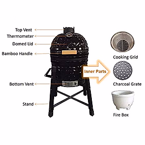 RJMOLU 15 Inch Ceracmic Kamado Grill Outdoor Kitchen Style Egg Ceramic BBQ Grill for Picnic Garden Terrace Camping Travel