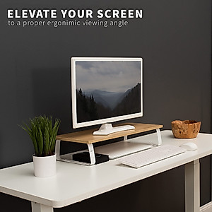 VIVO 24 inch Monitor Stand, Wood and Steel Desktop Riser, Screen, Keyboard, Laptop, Small TV, Ergonomic Desk and Tabletop Organizer, Light Wood, STAND-V000WM