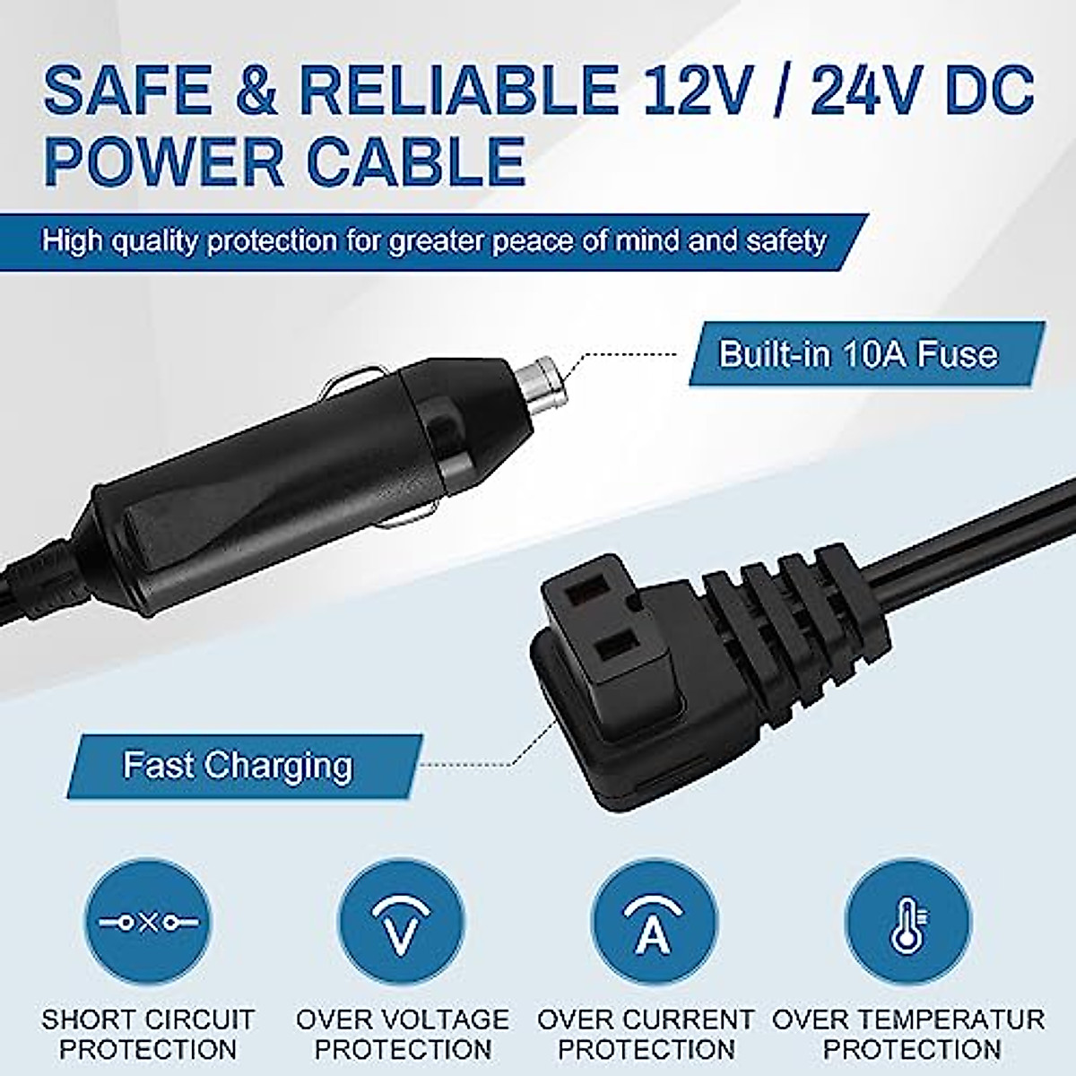 13.12 FT DC Power Cord Cable 12V/24V for Car Refrigerator Car Fridge Freezer Compatible with Alpicool, Bodega, Euhomy, BougeRV, Dometic, ICECO, Setpower, JoyTutus, ARB Etc Most Brands (13.12ft Black)