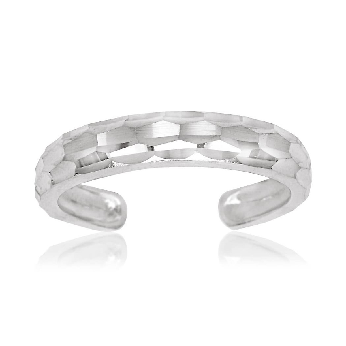 JewelryWeb Solid 10K Gold Adjustable Sparkle-cut Band Toe Ring for women gold (4mm x 15mm) (white-gold)