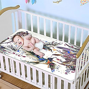 Blueangle Lily Flowers and Birds Watercolour Baby Bed Pad Washable Mattress Pad, Summer Crib Sheets Reusable Underpads Bed Ice Silk Mat Set with Pillowcase for Baby Toddler