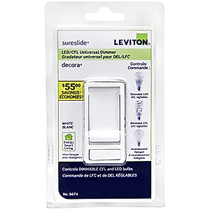 Leviton 6674-P0W SureSlide Universal 150-Watt LED and CFL/600-Watt Incandescent Dimmer, White